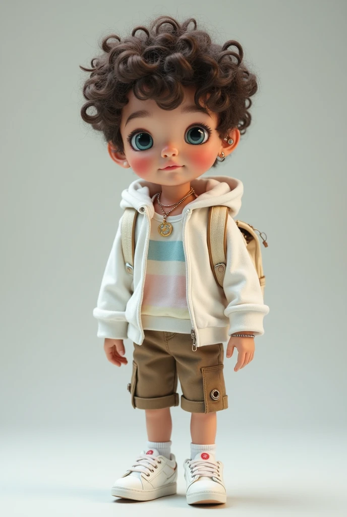 A doll-like who is 118cm tall with unruly curly hair and midnight blue ...