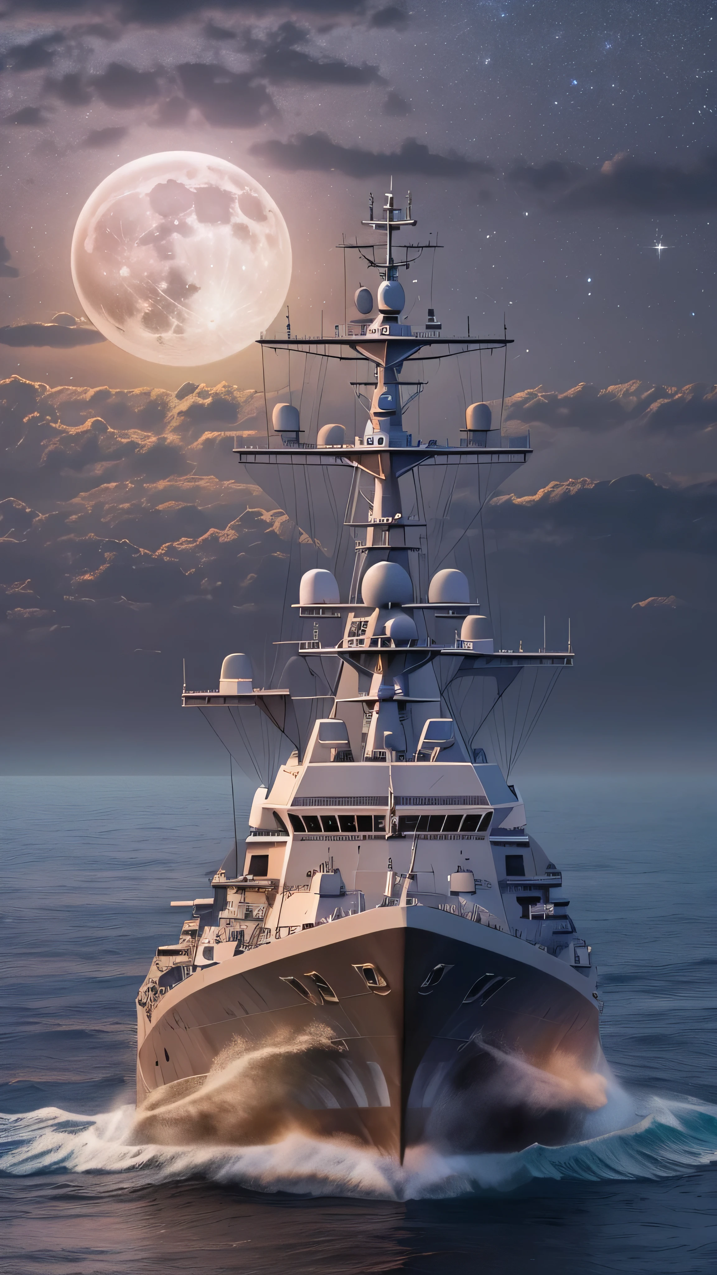Arafed ship in the ocean with a full moon in the background - SeaArt AI