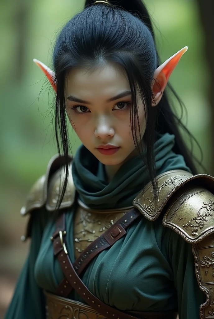 Upper body shot, Japanese woman, pointed elf ears, white skin - SeaArt AI
