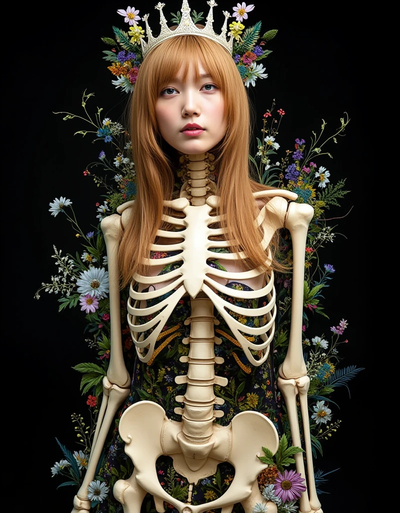 Image of flowers of hope, (skeleton like:1.3), ((female ornated ...
