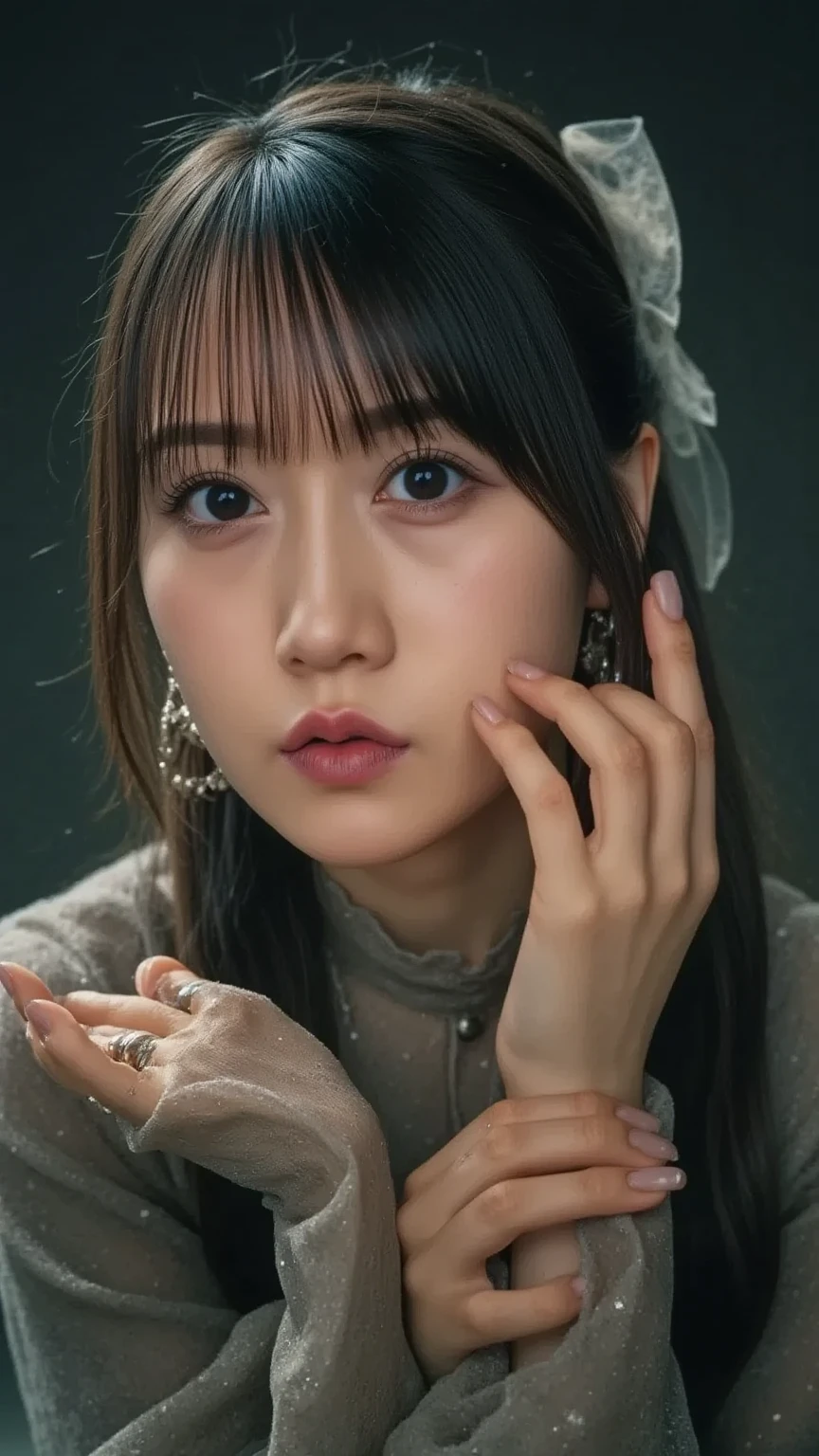 "A girl with long, messy brown hair, sitting up in her bed with a look ...