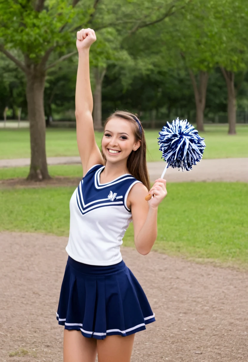 B laura,cheerleader uniform,outdoor,solo,cheering,smile,looking at ...