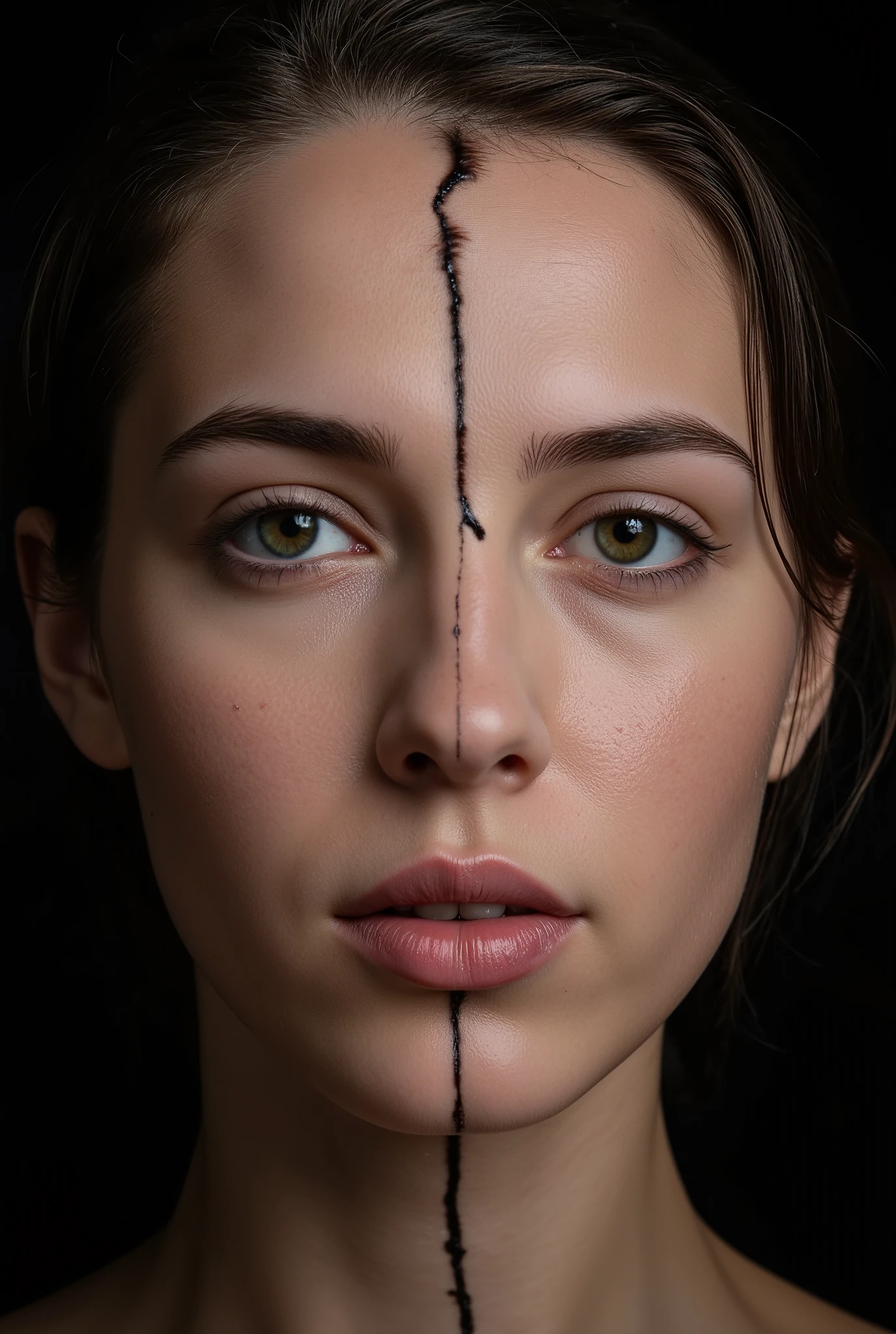 Arafed woman with a black line on her face - SeaArt AI