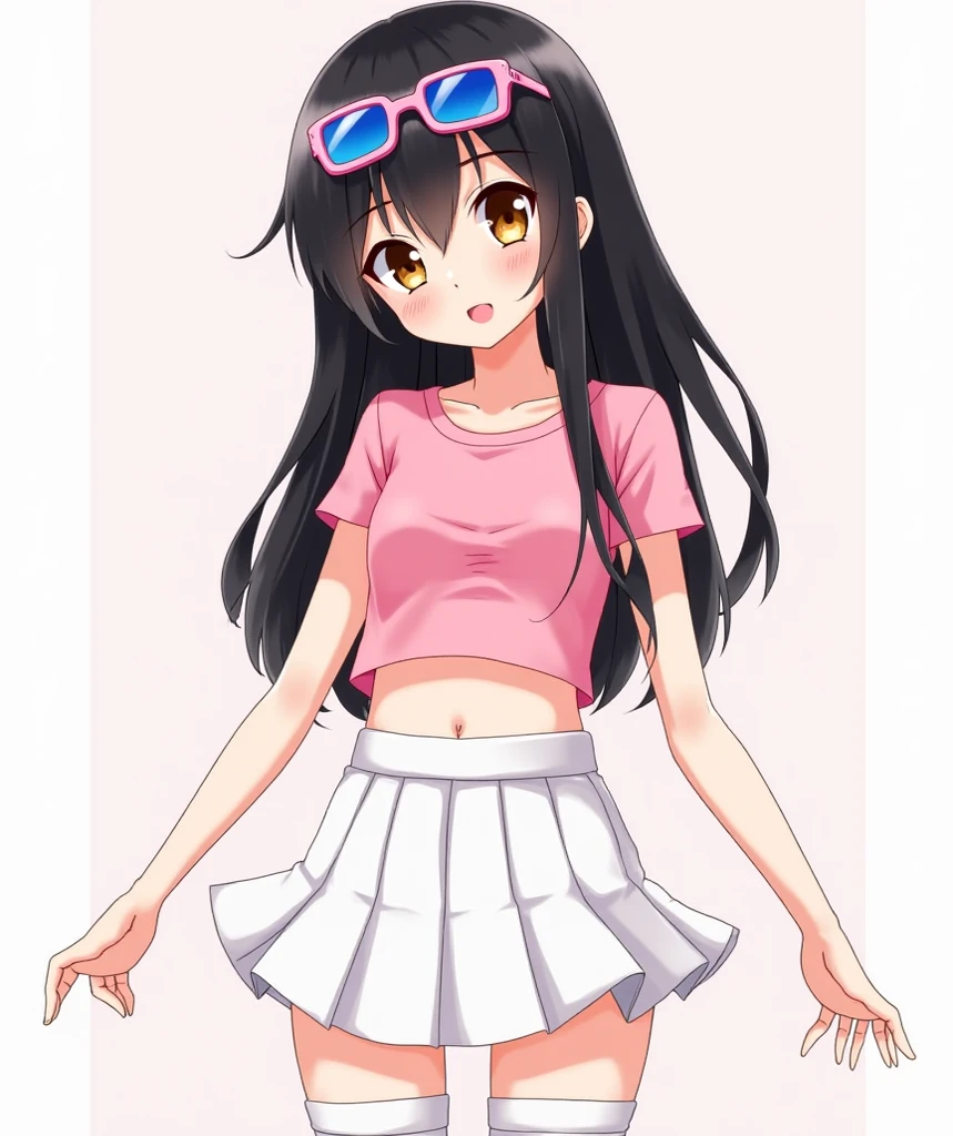 Anime girl with black long straight hair with pink glasses on top of ...