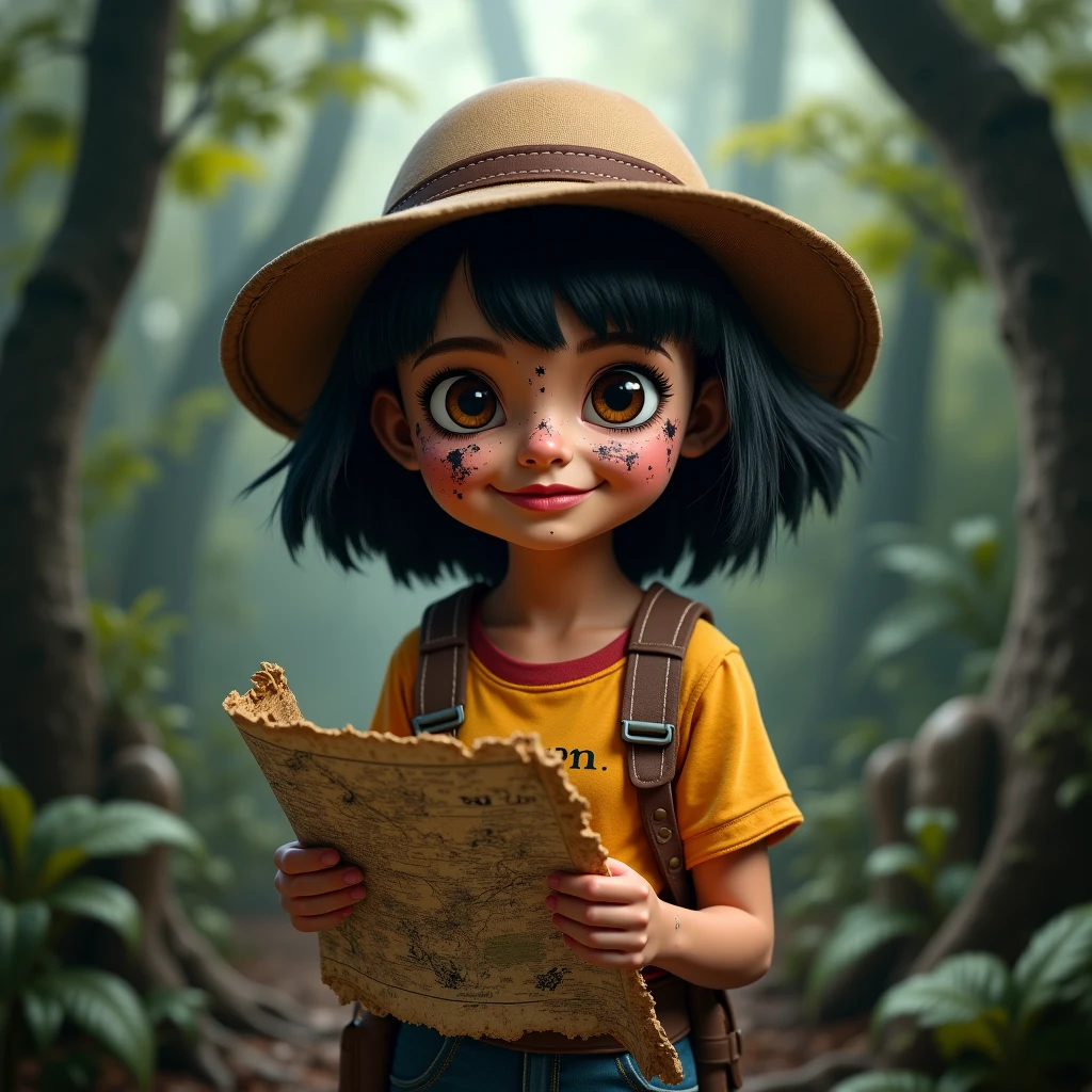 Create realistic dora the explorer but she is cool and her face is ...