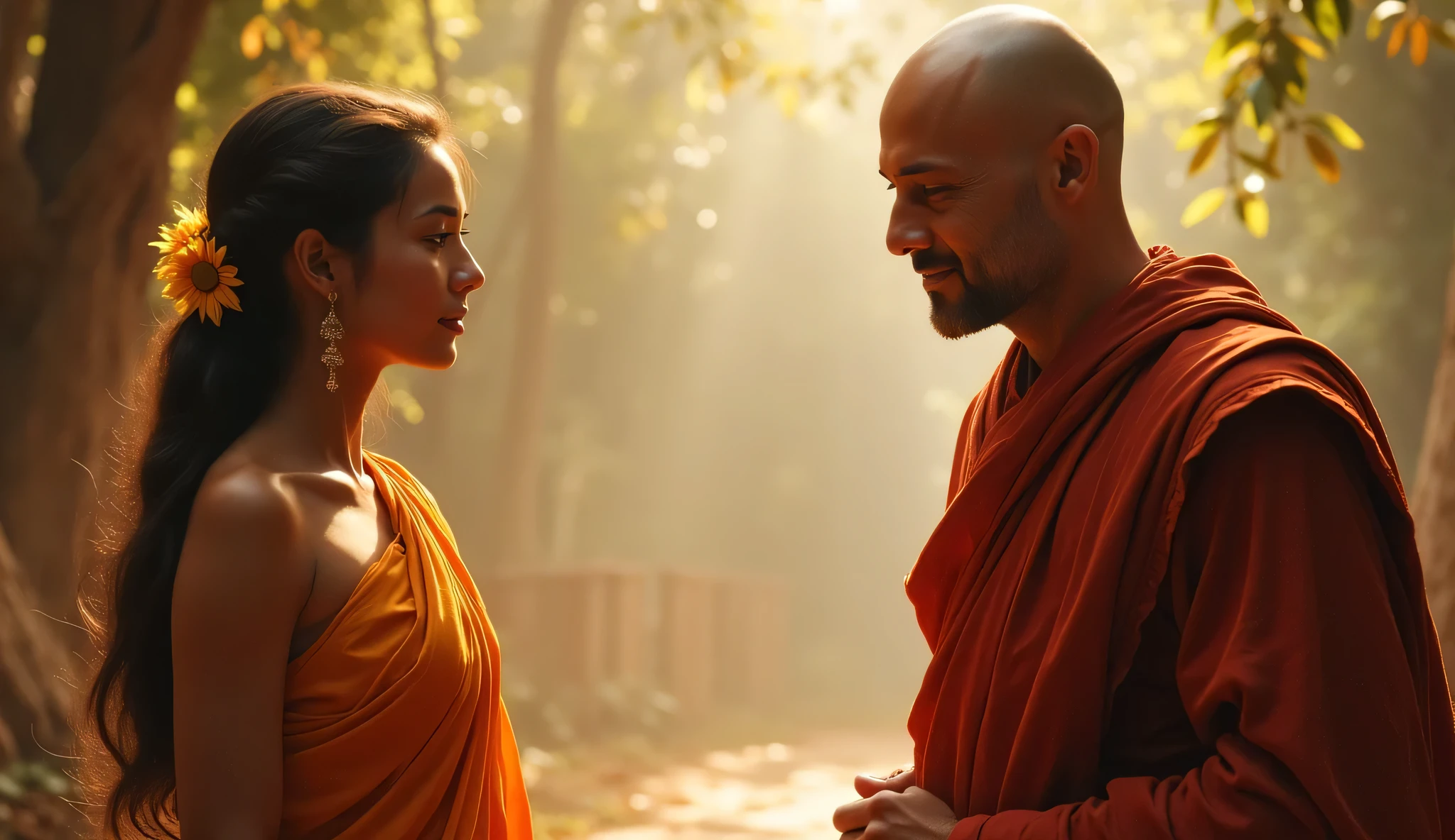 There is a man and a woman standing in a forest - SeaArt AI