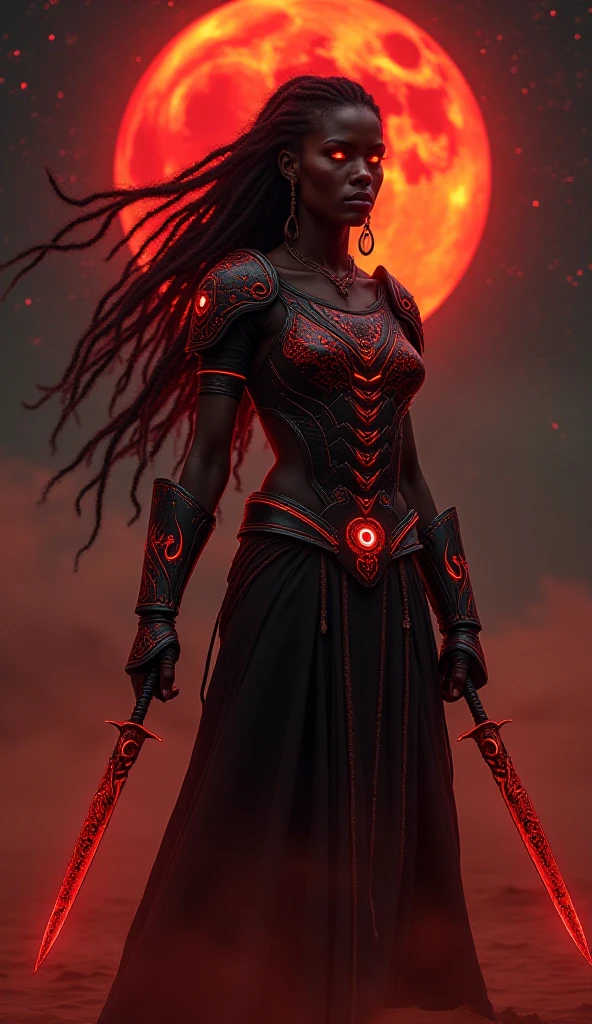 A fierce and enigmatic dark skinned female warrior embodying the ...