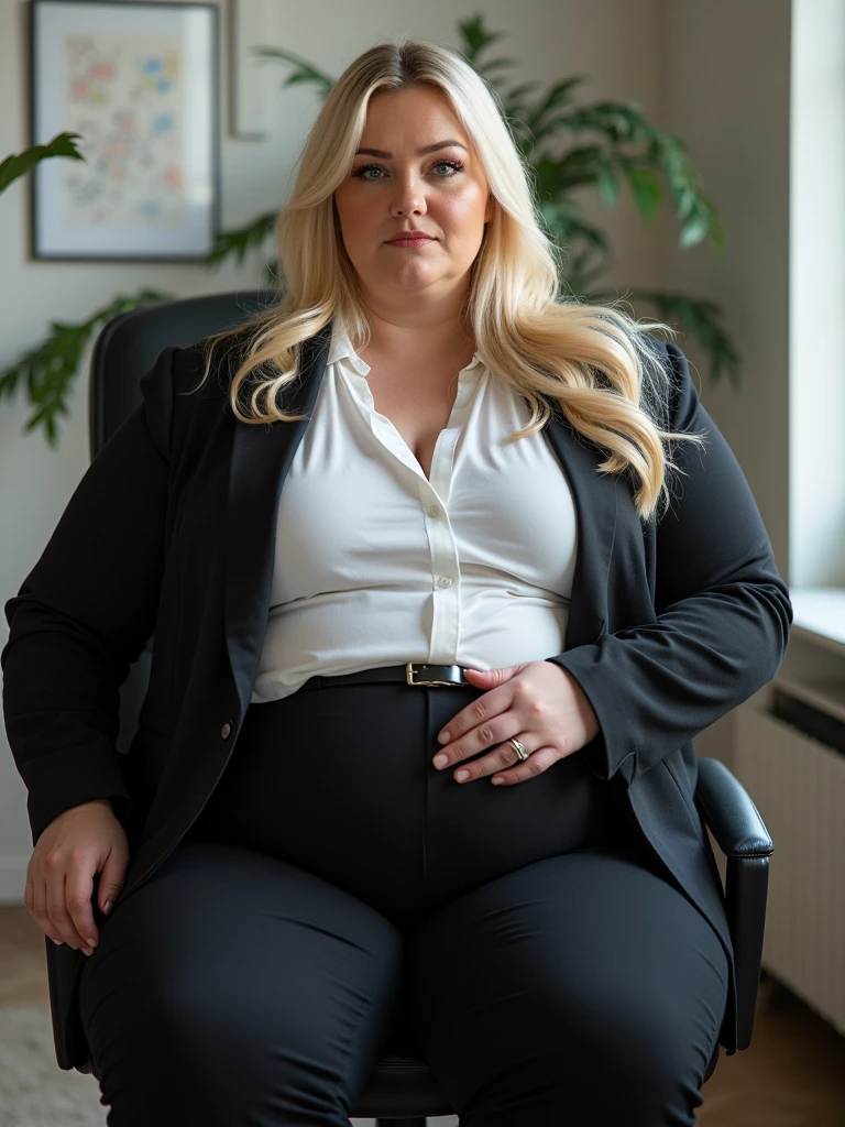 Beautiful plus-size model wearing tight office clothing, young woman ...