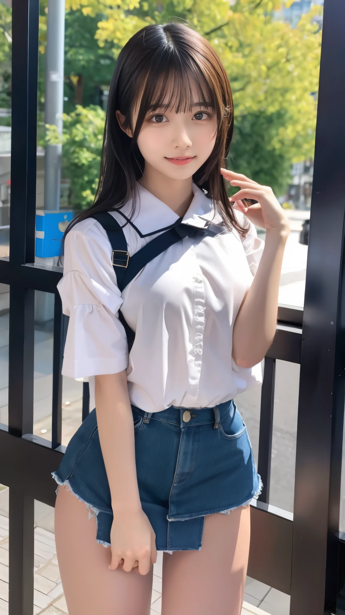 Araffe asian woman in a short skirt and white shirt posing for a picture - SeaArt AI