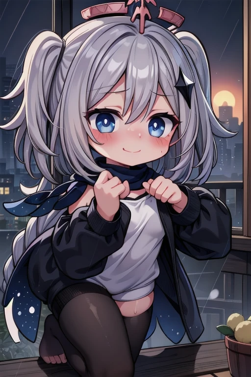 Sleeveless camisole, thick thighs, white hair, glowing eyes, showing ...