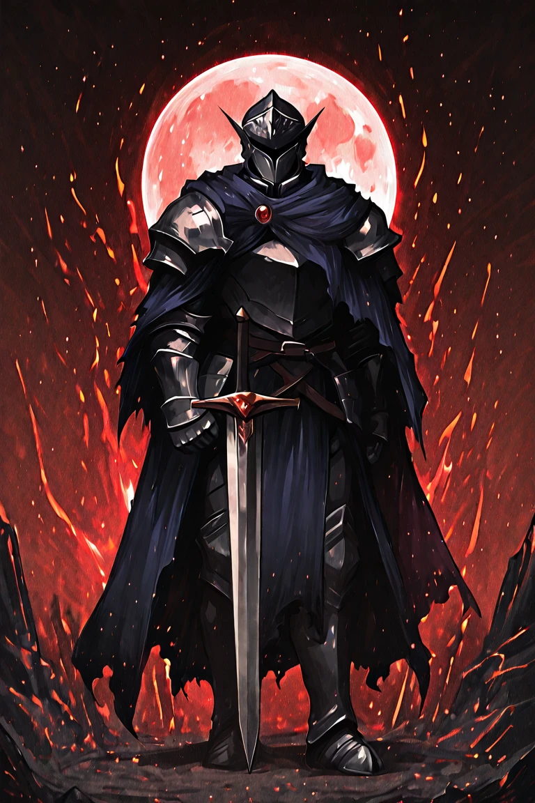 1 people, knight, dark silver armor, Slightly dirty armor, Helmet with ...