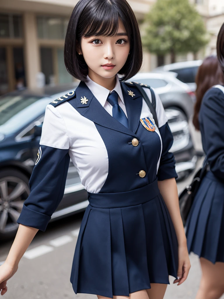 Woman Black hair, black eyes, bob cut uniform（ navy） - SeaArt AI