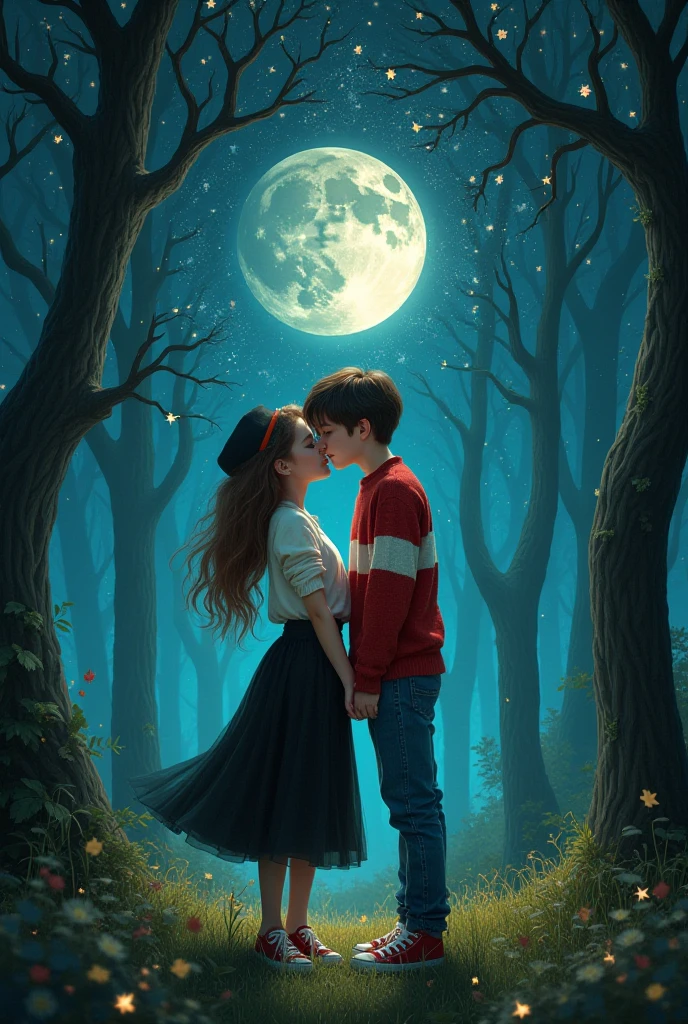 ( Tim Burton style ): Two teenagers in love give each other a ...