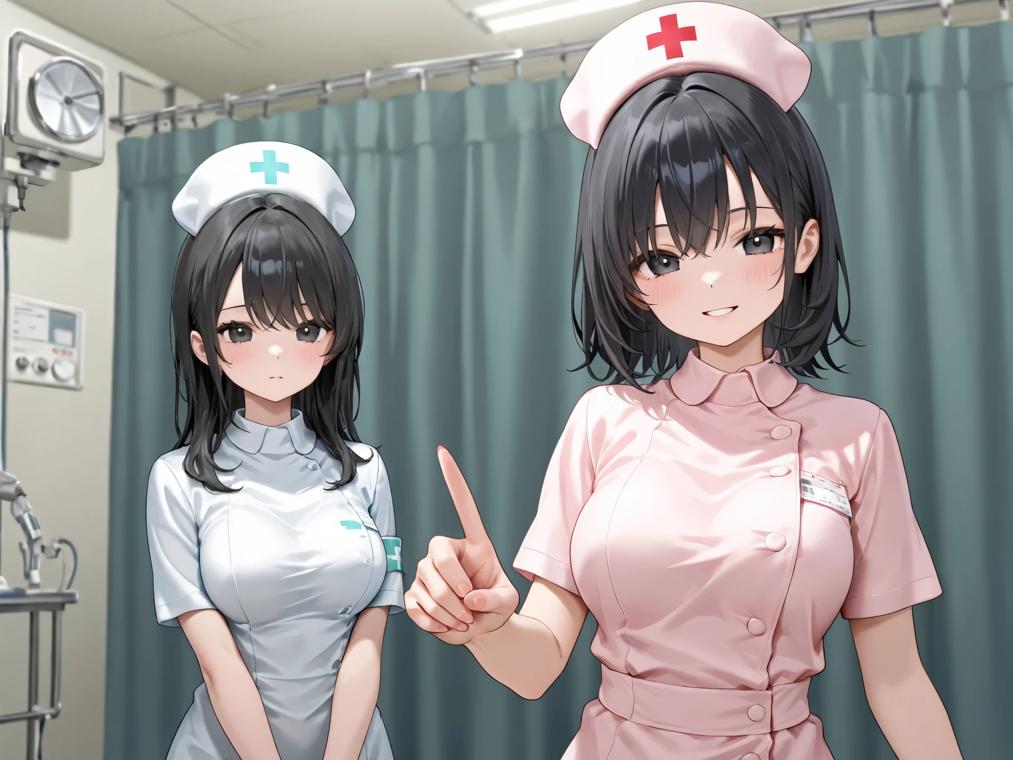 Anime characters dressed in nurse uniforms standing in a hospital room ...