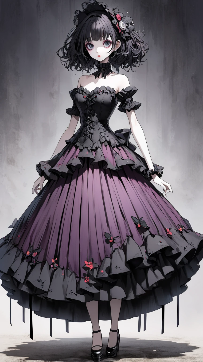 Tim Burton Style、2.5D Illustration、 anime beautiful girl 、 perfect ...