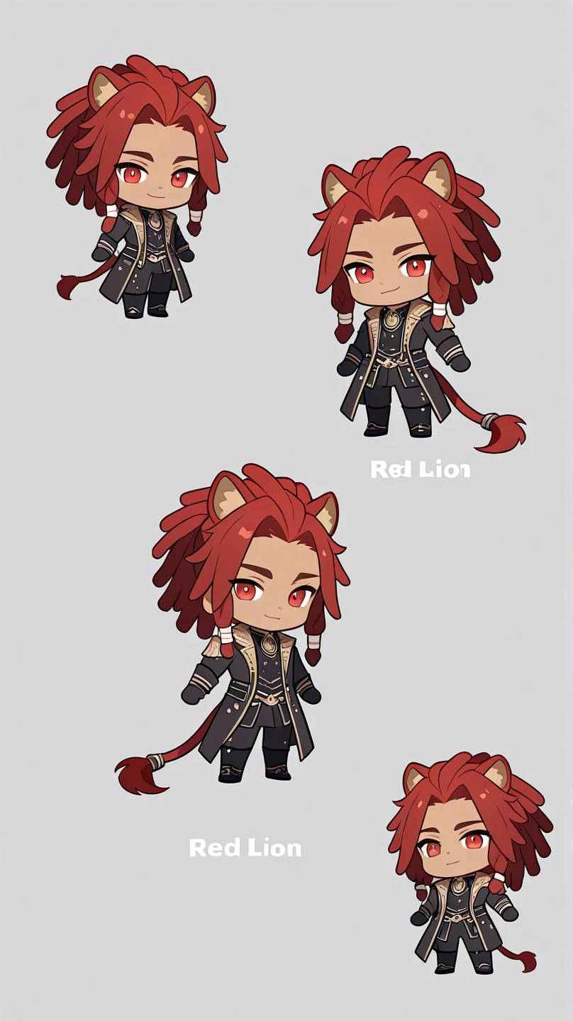 A handsome man with dreadlock-style red hair and red eyes has ears like ...