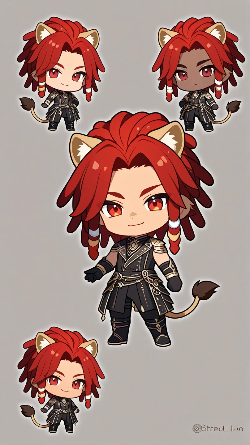 A handsome man with dreadlock-style red hair and red eyes has ears like ...