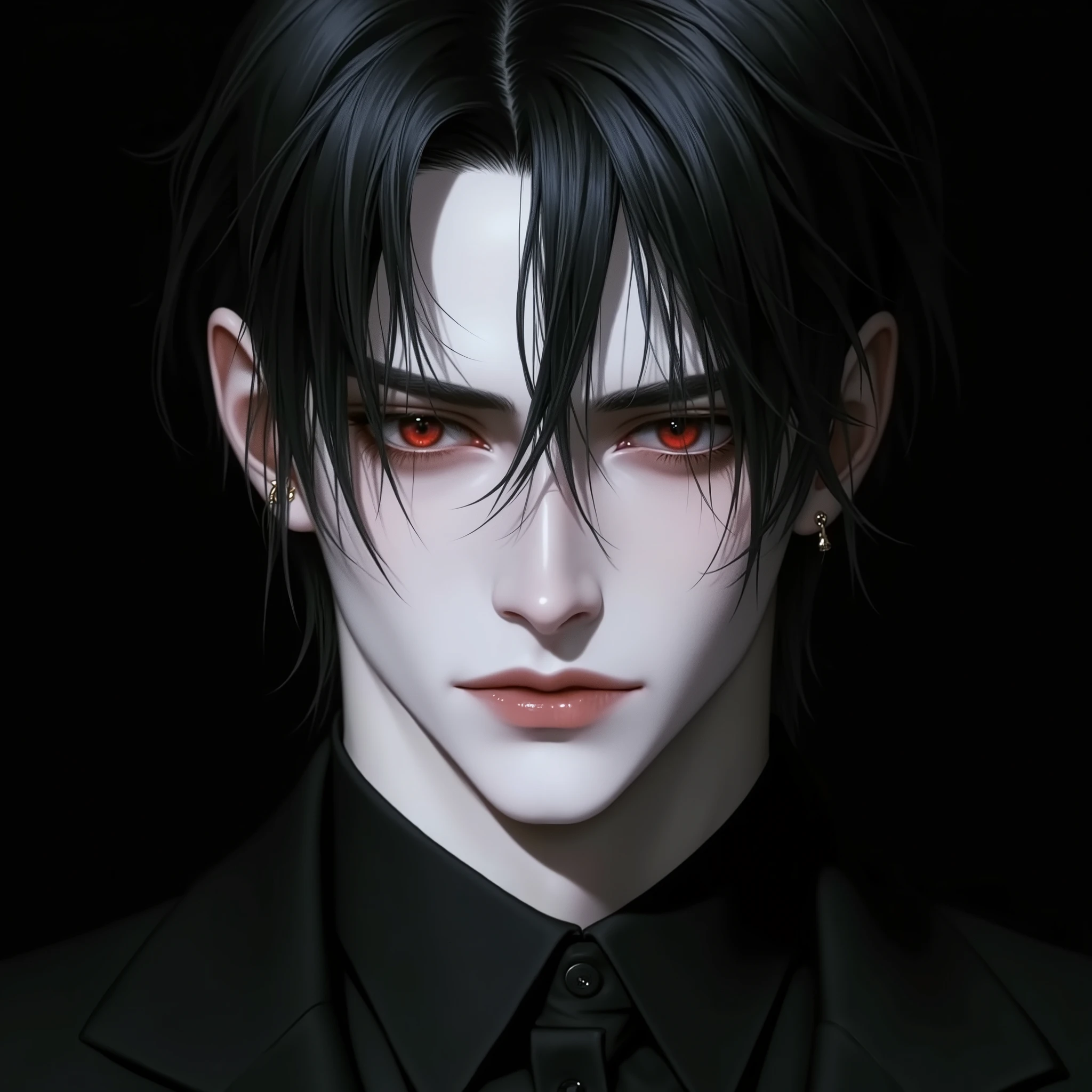 Arafed image of a man with black hair and red eyes - SeaArt AI