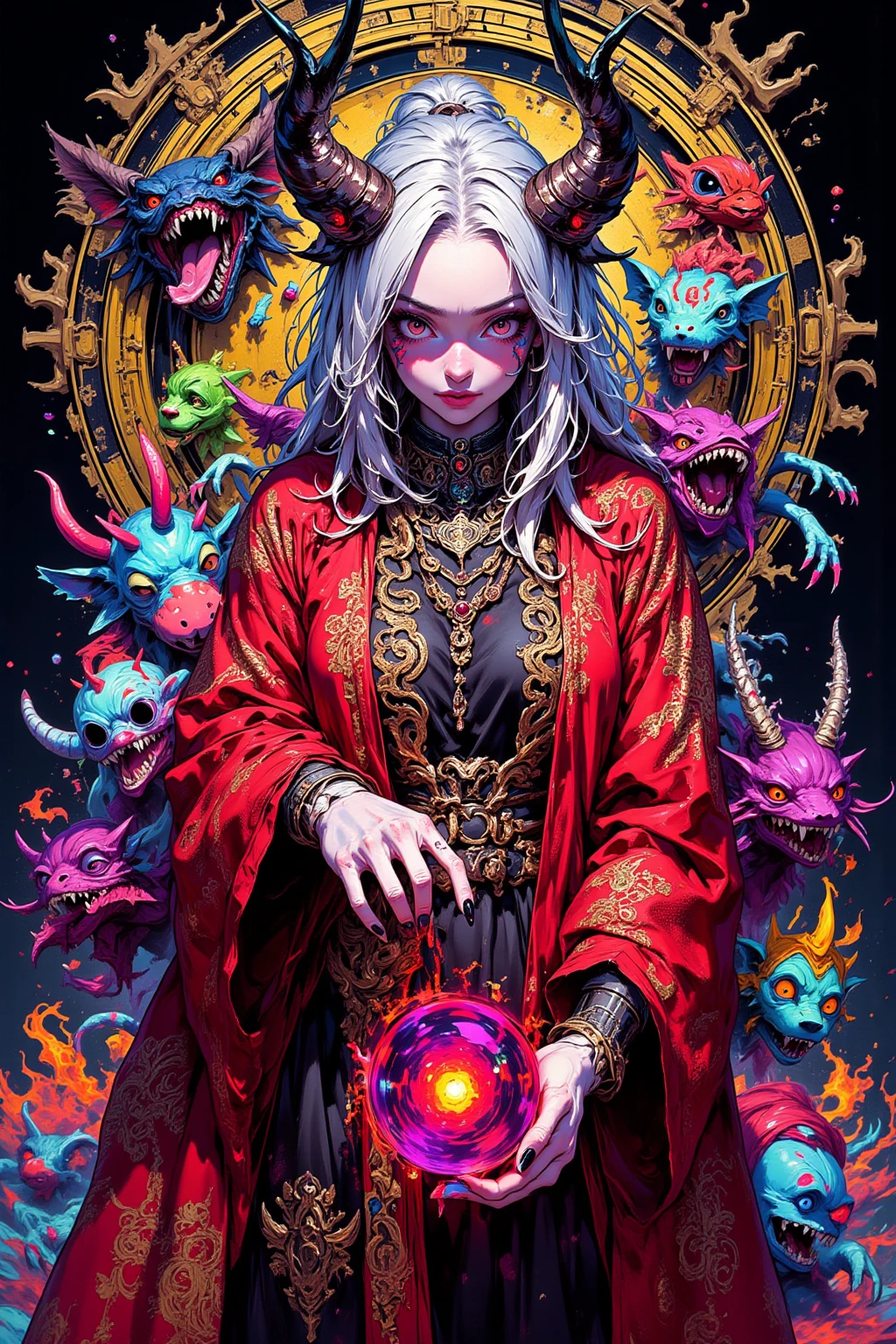 A Woman Using Demons , Long white hair, Strange Eyes （ black eyes ...