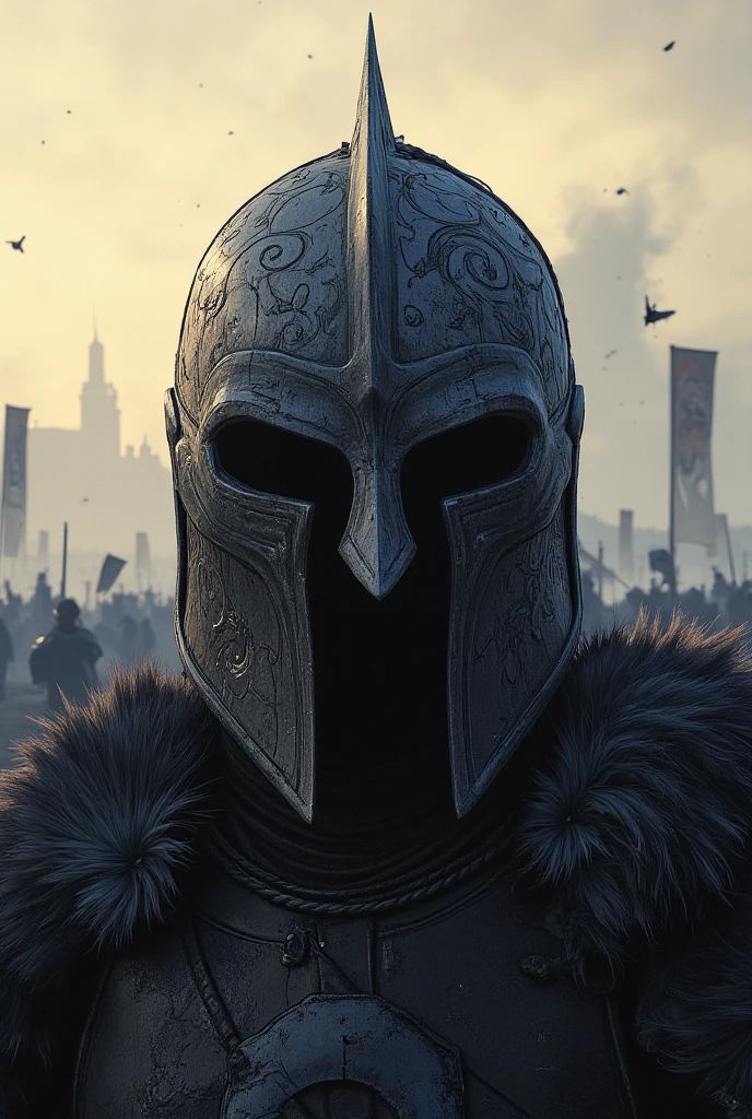 " Un casque de guerrier détaillé et imposant , fabriqué à partir de ...