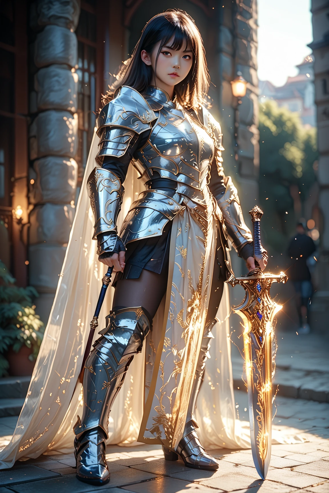 Japanese girl knight in armor and with a sword, Winning posture - SeaArt AI