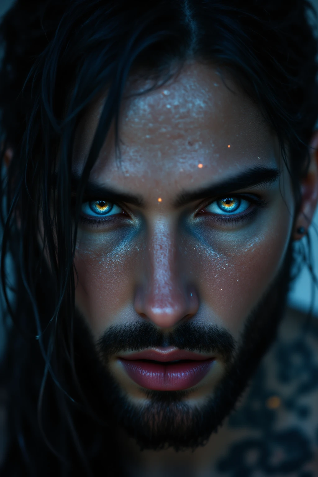 Male portrait, beautiful face ,black hair ,stubble beard perfect face ...