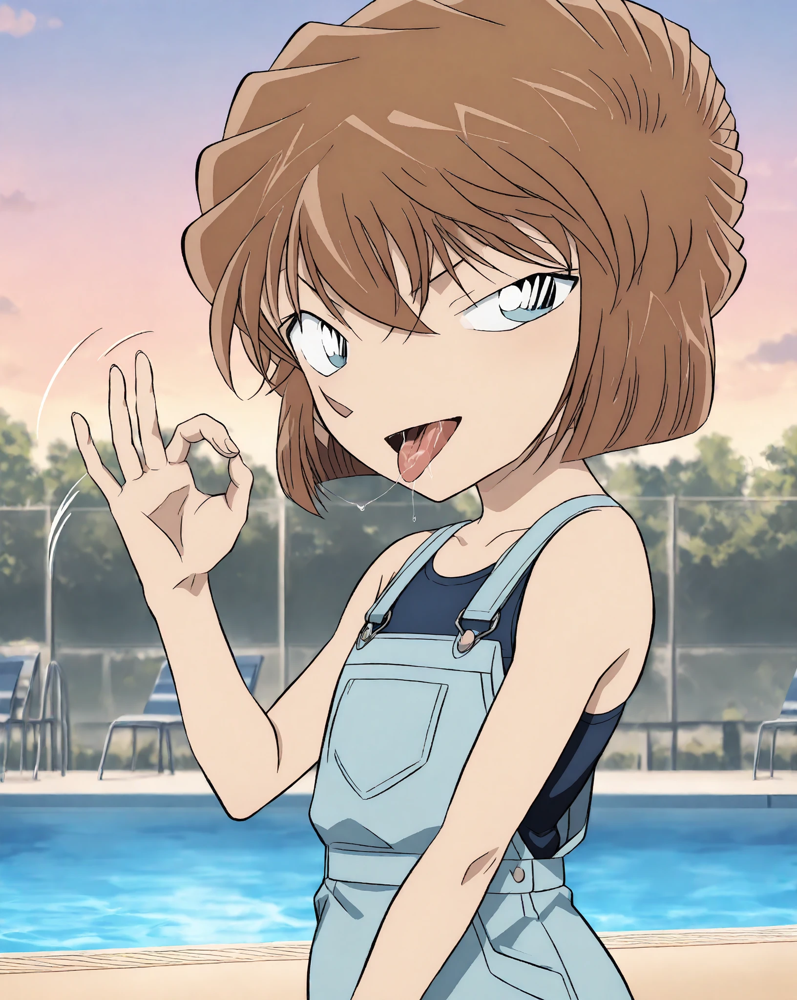 {{{Haibara Ai, brown hair,blue eye}}}, {{{school swimsuit}}} - SeaArt AI