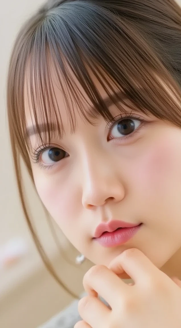 "A woman with puffed-up cheeks, giving an expression of frustration or ...