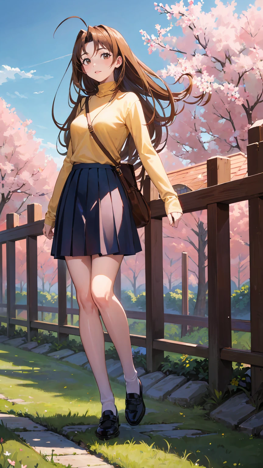 Naru narusegawa, long hairs, yellow turtleneck, (red pleated skirt ...