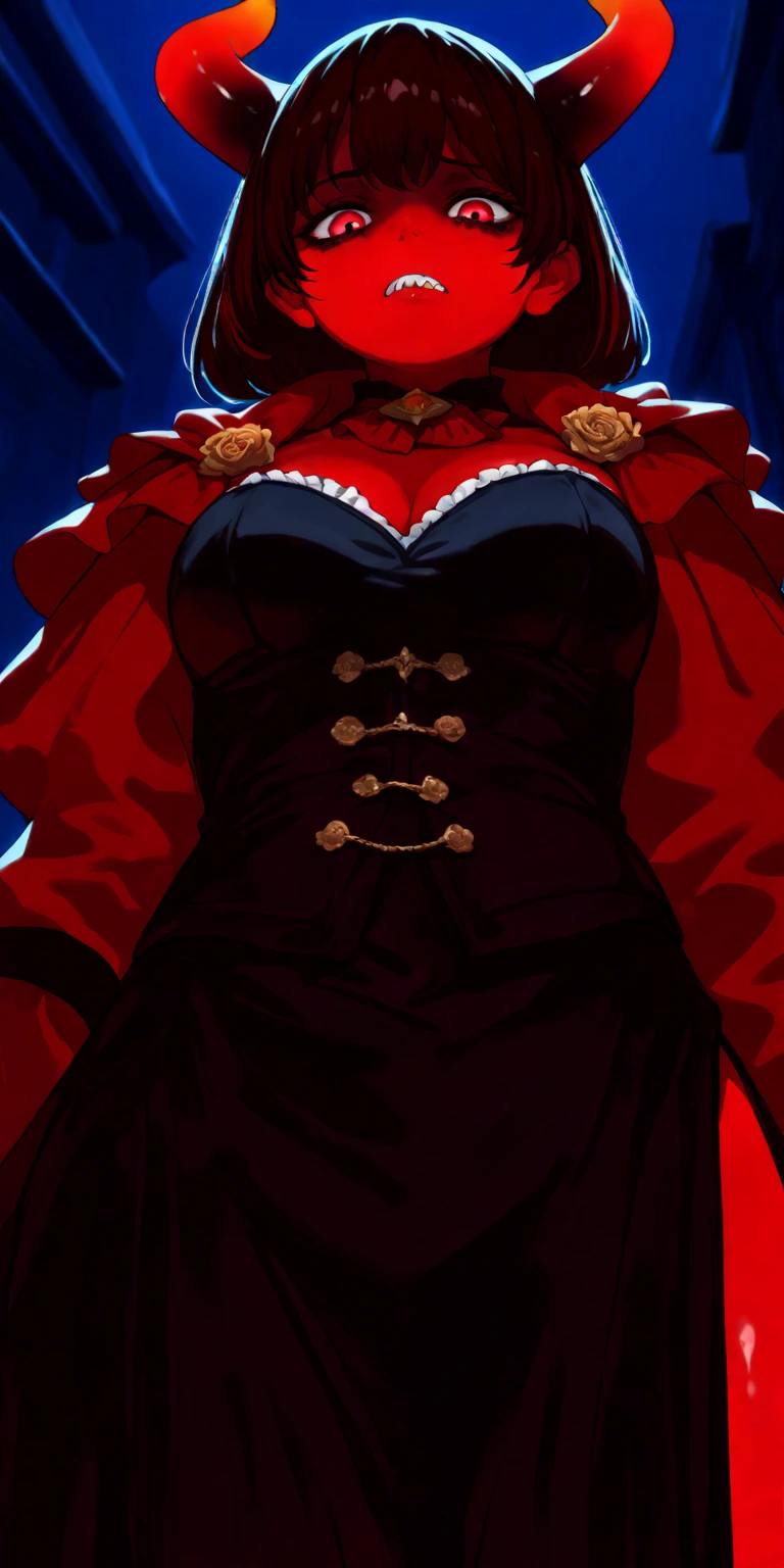 Solo,1girl\(( ogre,red skin,)horn\(glowing\),beautiful,Very well ...