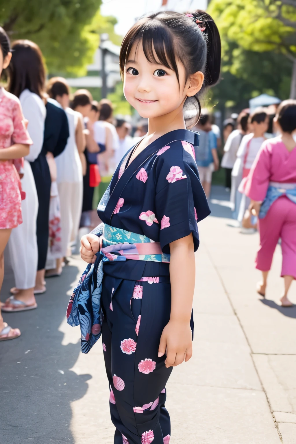 Arafed asian girl in a kimono standing on a sidewalk - SeaArt AI