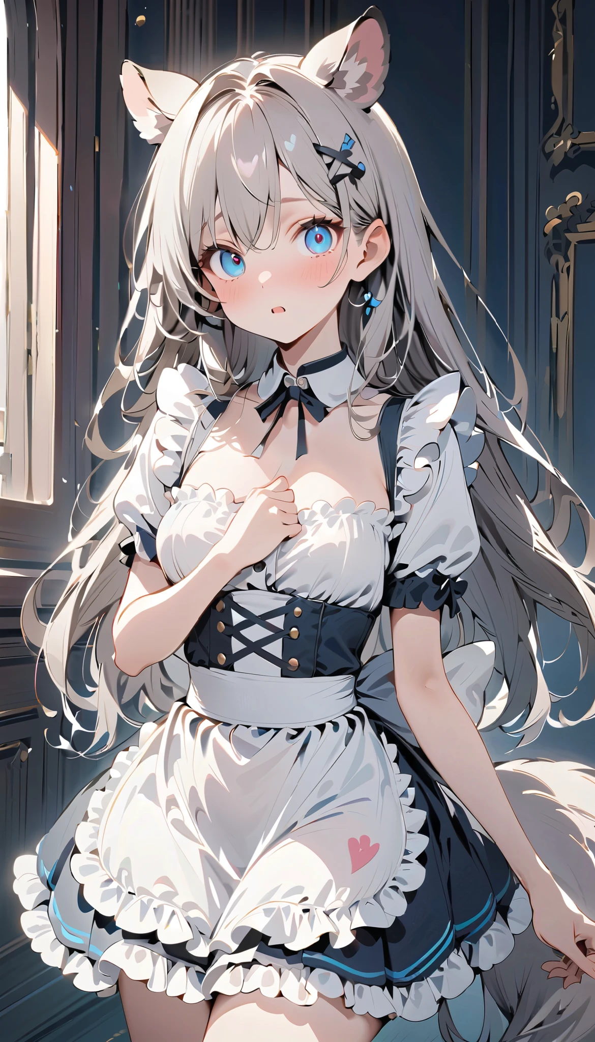 Anime girl in maid outfit with cat ears and blue eyes - SeaArt AI