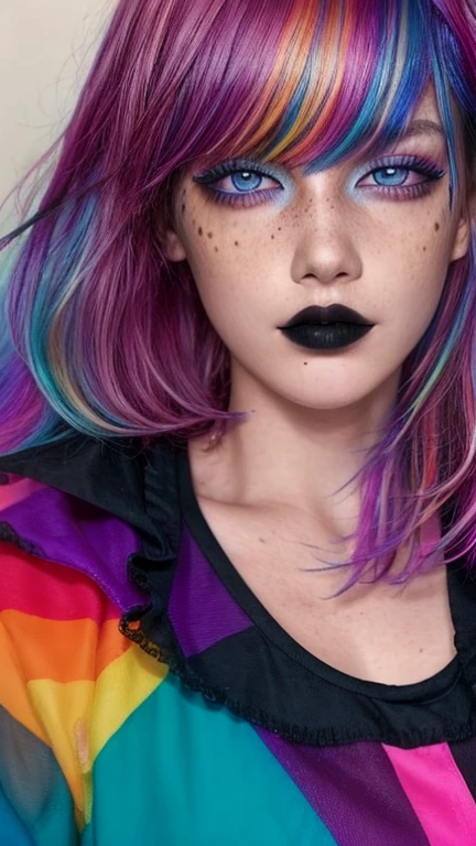 1girl, solo, goth ,short messy hair with long sides, short hair - SeaArt AI