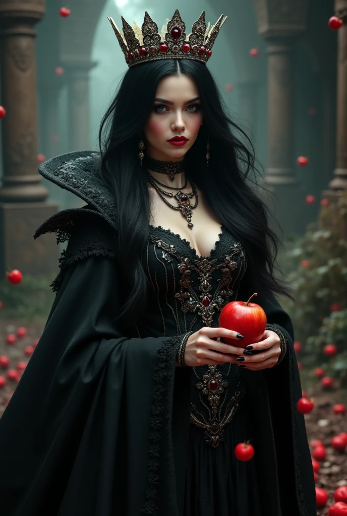 Girl,Black long hair，Black Queen，accessories，Apple in hand，Poison ...