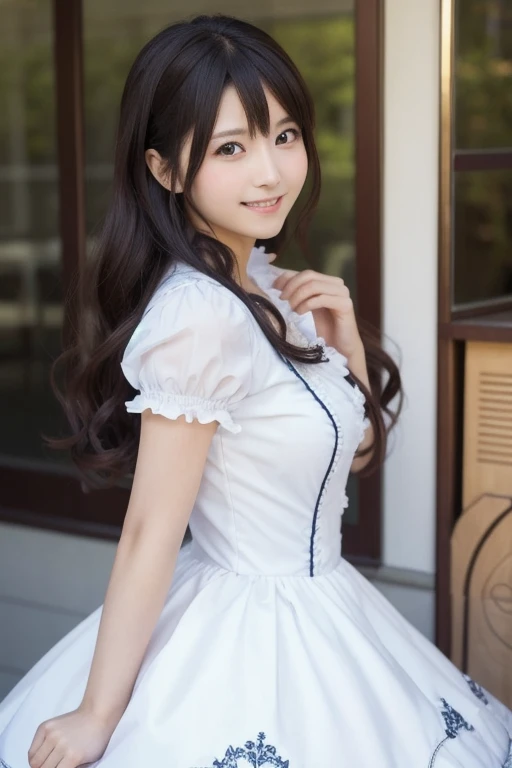 Realistic Photo Quality 、青と白の dressと黒い手袋をはめた女性がいます, Anime Girl Cosplay ...