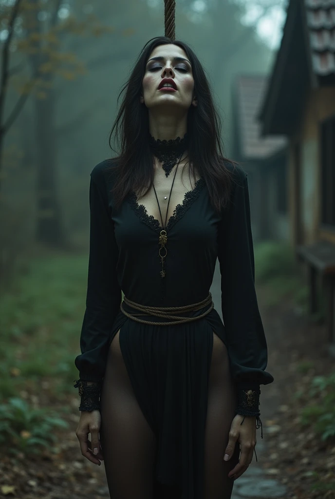 a sexy charming neck hanged with a rope around the neck executed dark gothic wi - SeaArt AI