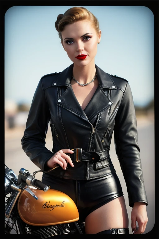 A beautiful 1 girl, retro vintage motorcycle, detailed pin - SeaArt AI