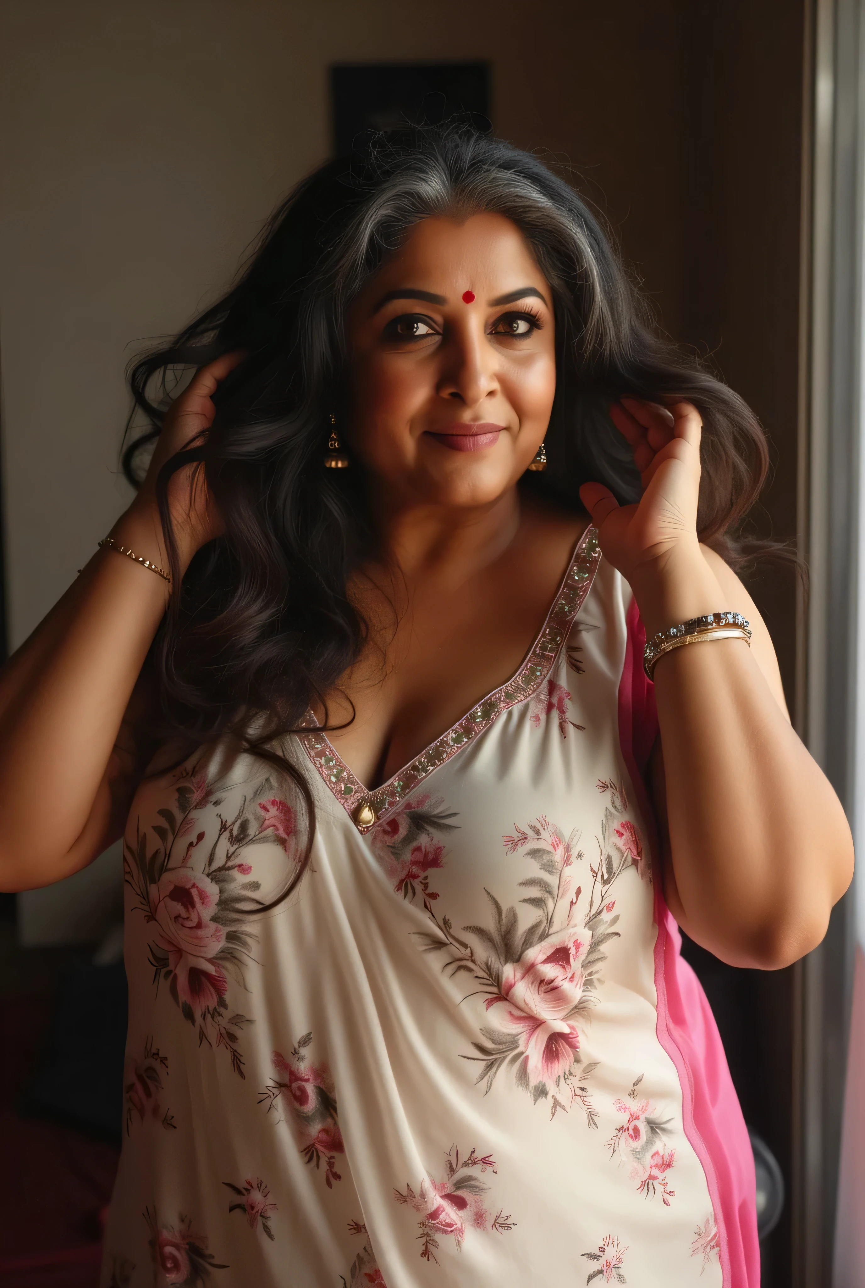 There is a woman that is standing in front of a window - SeaArt AI