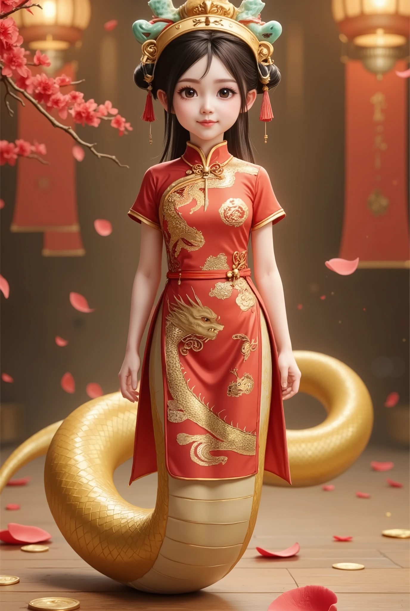 Arafed image of a woman in a red dress and a snake - SeaArt AI