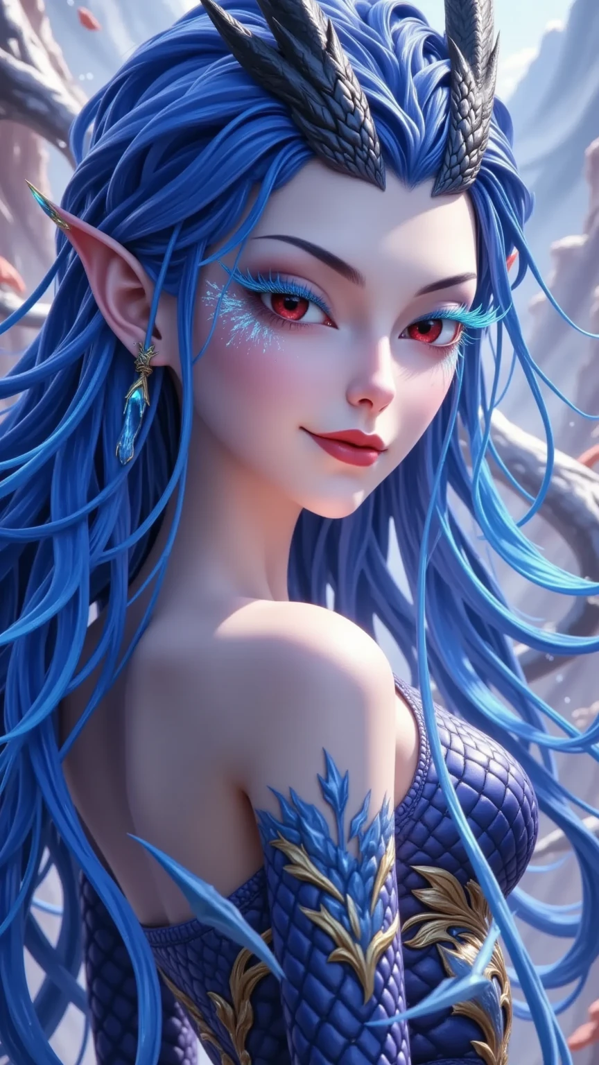Blue hair elf， red eyes，Blue eyelashes，suit sunglasses，Super cool ...