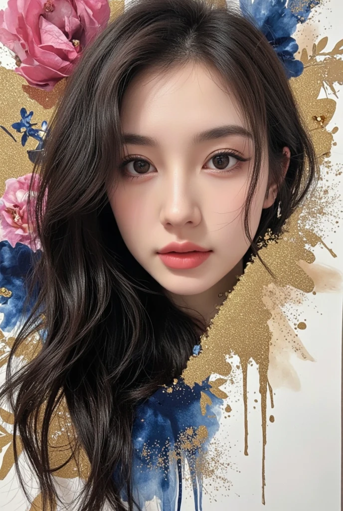 Watercolor Fusion , acrylic and collage , Conceptual Installation Portrait - SeaArt AI