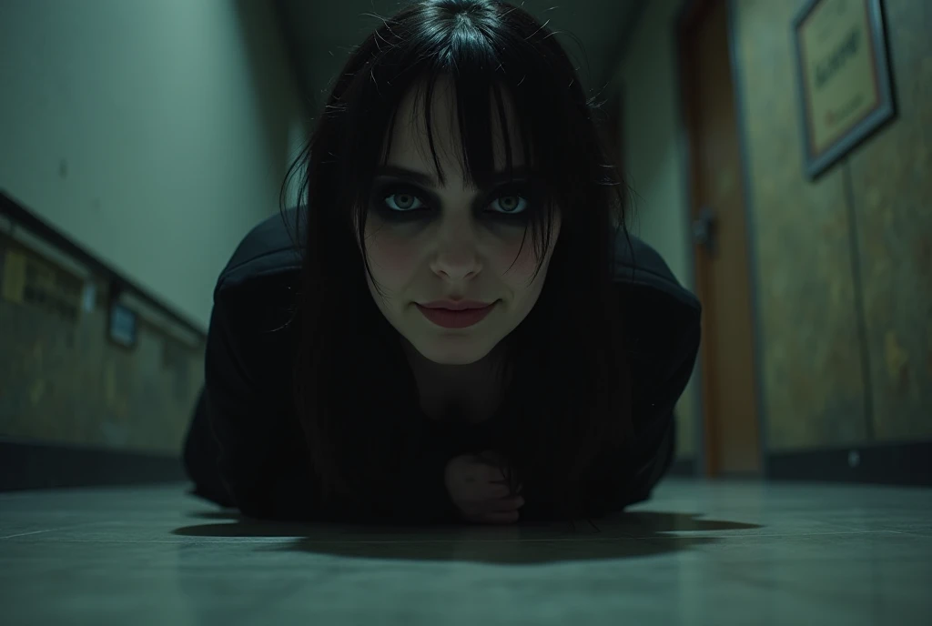 A point-of-view shot from the perspective of the floor and Looking up ...