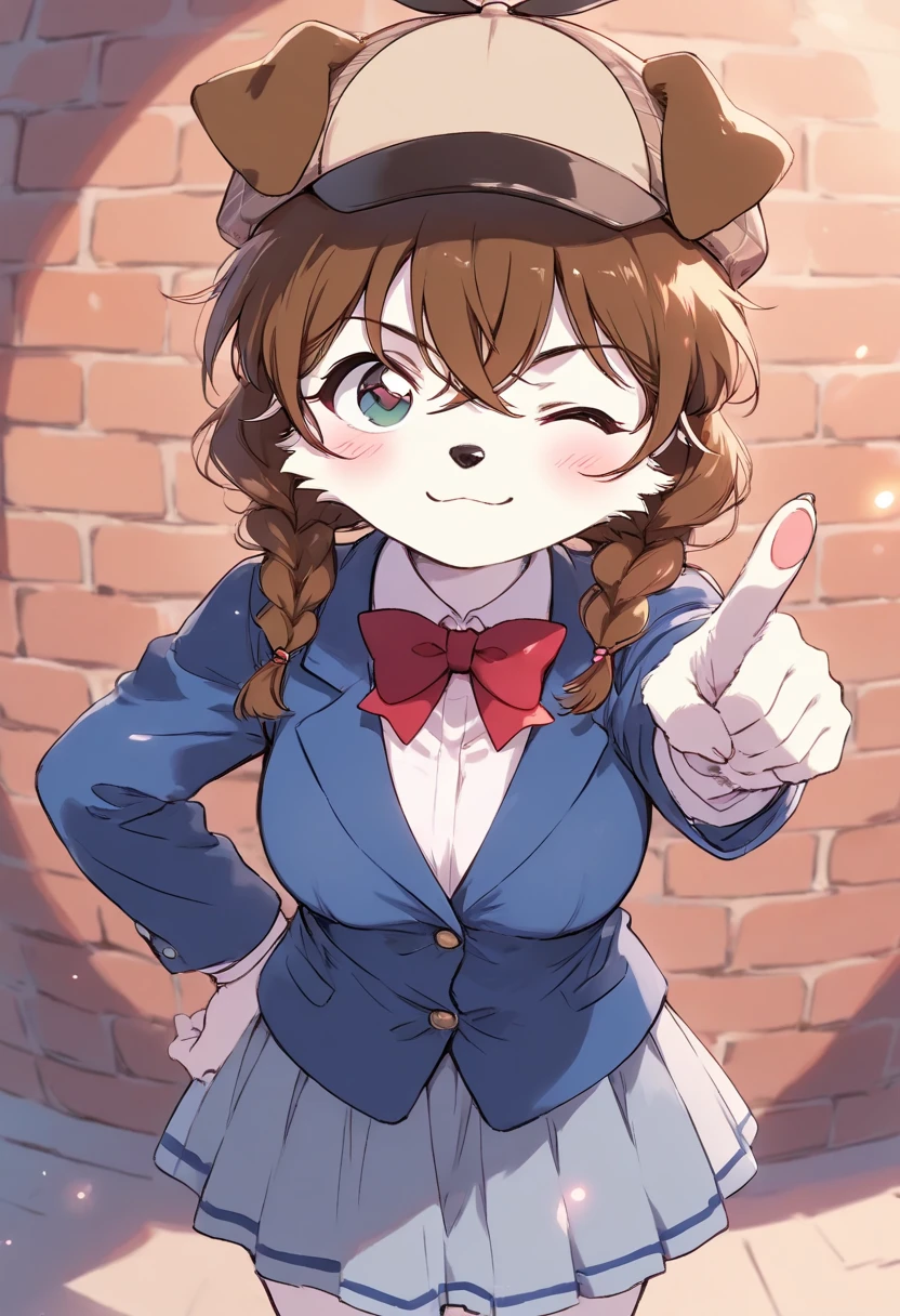 1girl, (dog girl, dog detective:1.2), edogawa conan cosplay, furry ...