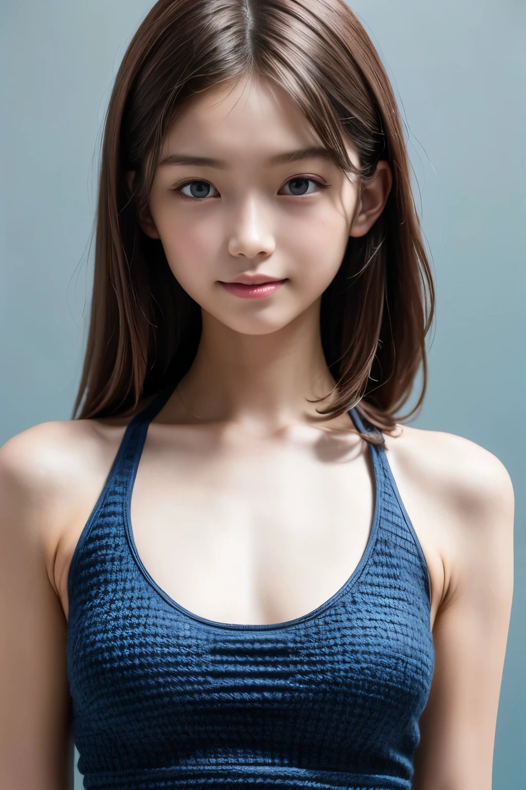 A close up of a woman in a blue top posing for a picture - SeaArt AI