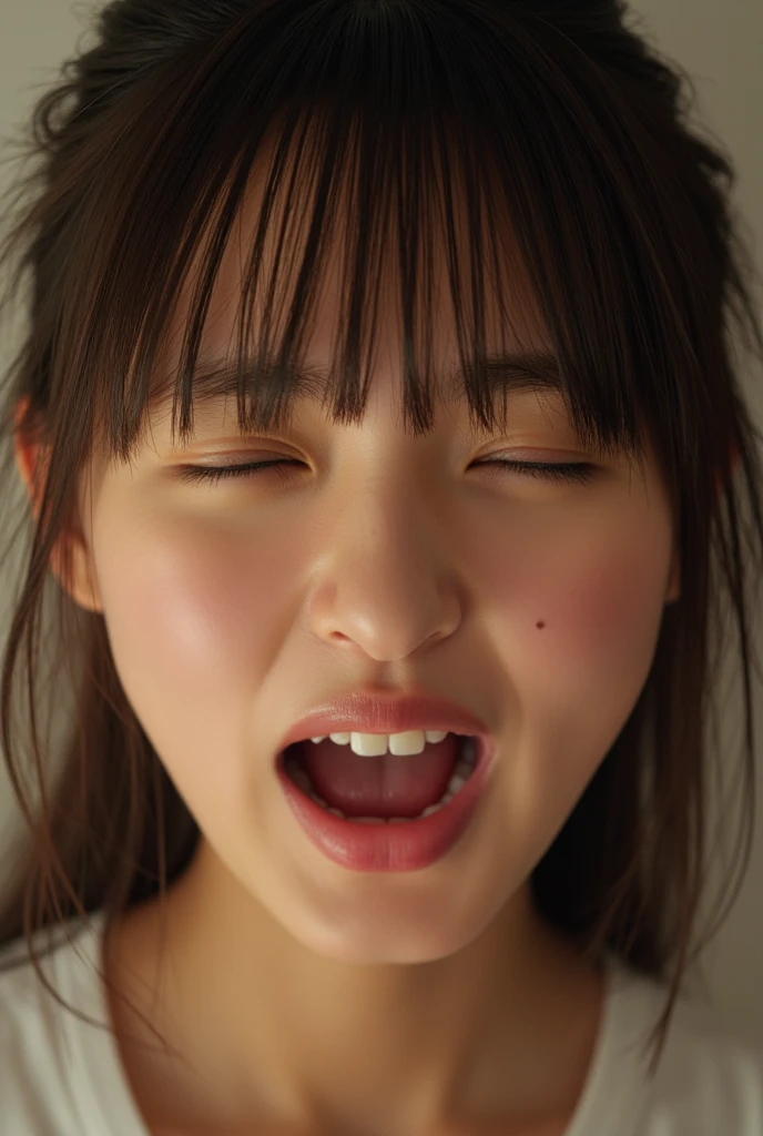 super high definition 。 reality。A headshot of an asian age girl with ...