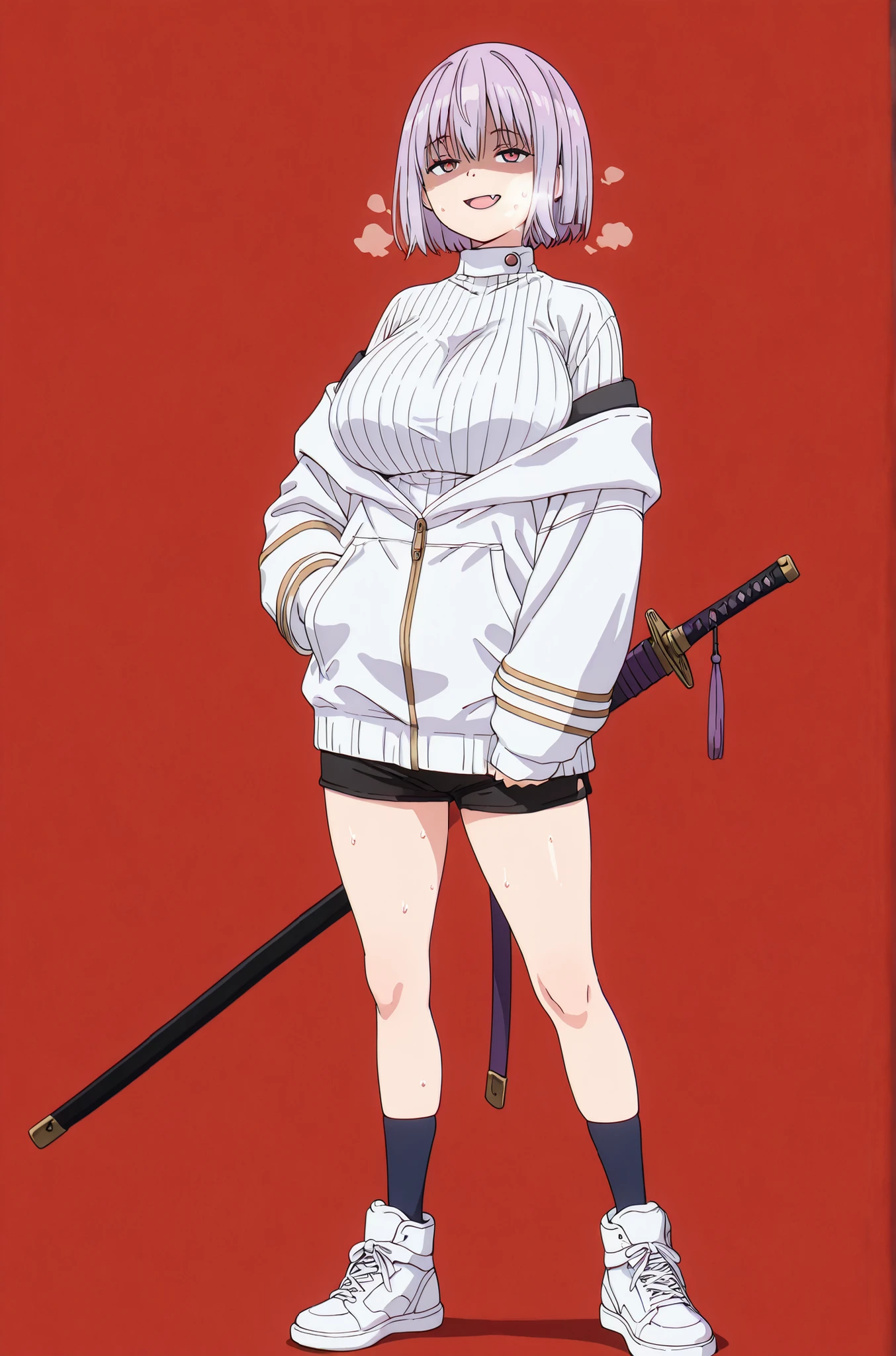 Anime character with a sword and a white shirt on a red background ...
