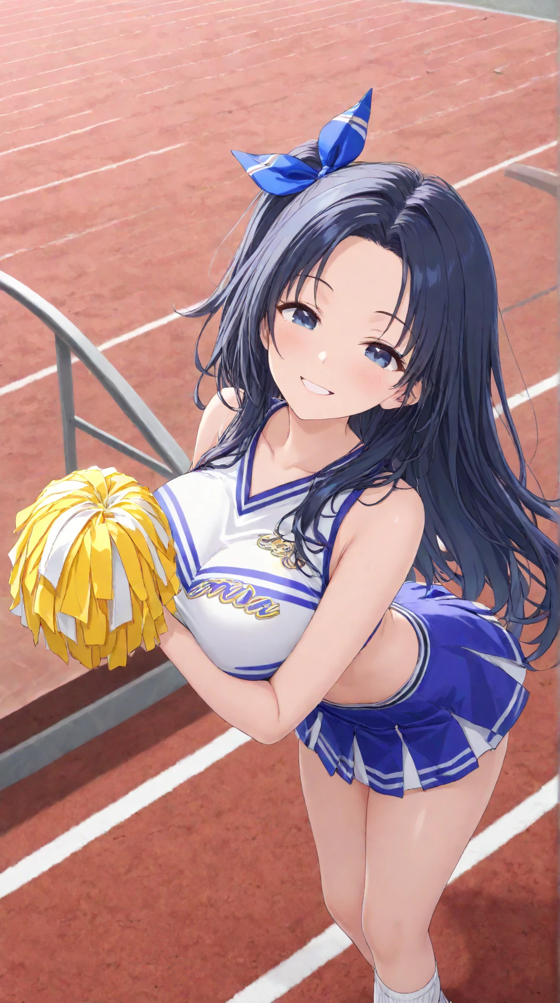 Big Breasts, long hair, black hair , bangs, , smile, - SeaArt AI