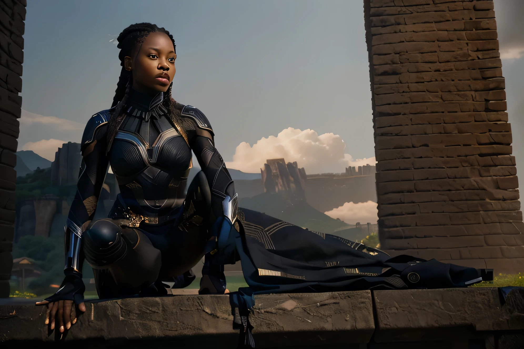 Araffe woman in black panther costume sitting on a wall - SeaArt AI
