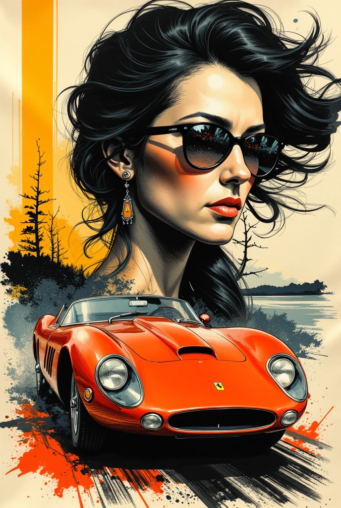 A bright and artistic poster depicting a Ferrari 250 GTO. The words ...