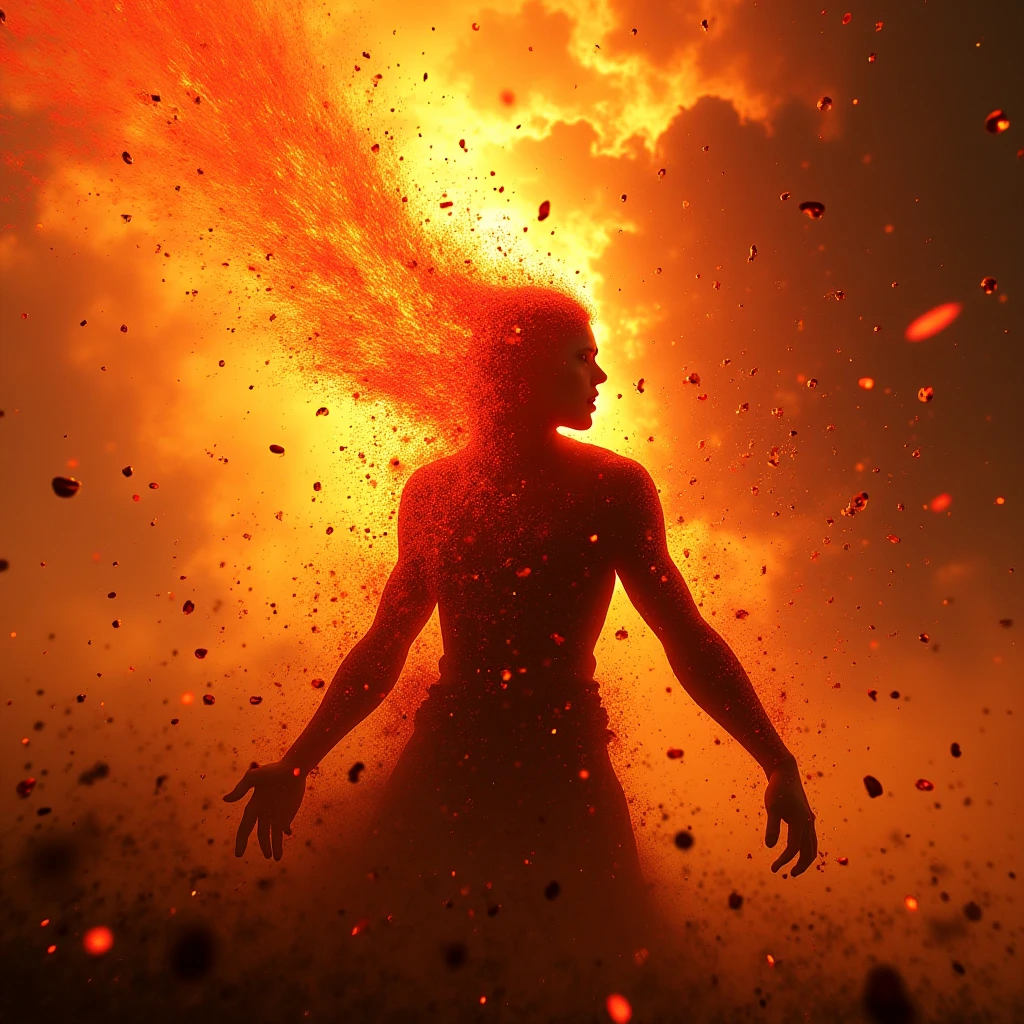 A side profile of a faceless hero is captured in an ultra HD digital ...